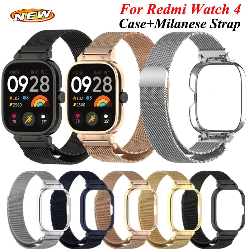 Case+Magnetic Milanese Loop For Redmi Watch 4 Smartwatch Metal Strap ...