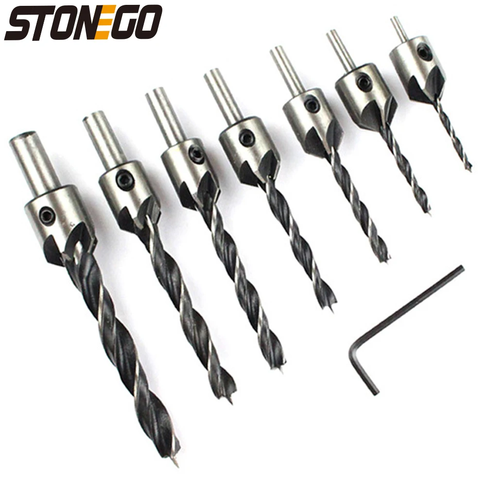STONEGO-Woodworking-Drill-Bit-Set-4-7Pcs-Countersink-Drill-Bits-with-3 ...