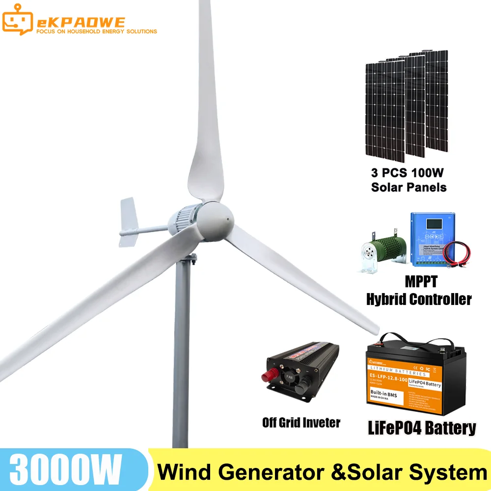3000W 24V 48V 96V 3 Blades Horizontal Wind Turbine Generator Windmill ...