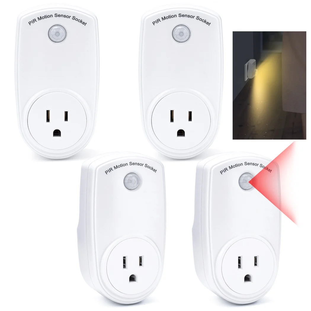 4Pcs Motion Sensor Outlets PIR Motion Sensor Light Plug In Outlet ...