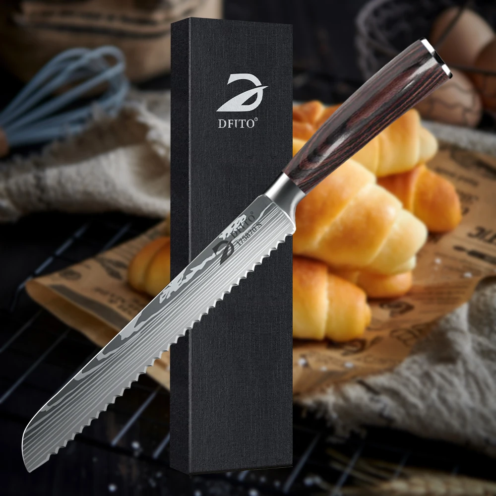 MDHAND Kitchen Bread Knife Serrated Design Laser Damascus Kitchen ...