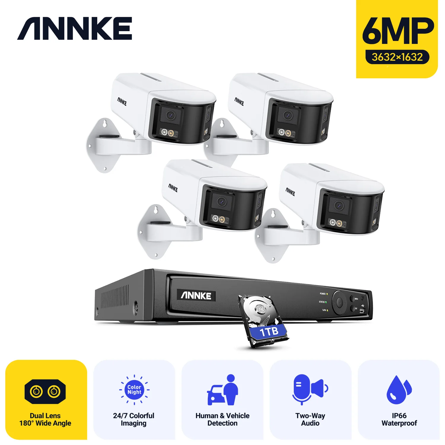 ANNKE 6MP POE Network Video Security Camera System With 2pcs 4pcs 6MP ...