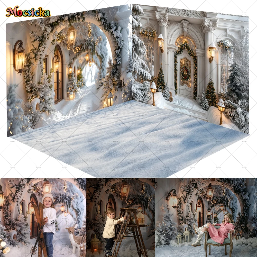 Winter Christmas Background Photography Vintage White Floral Archway ...