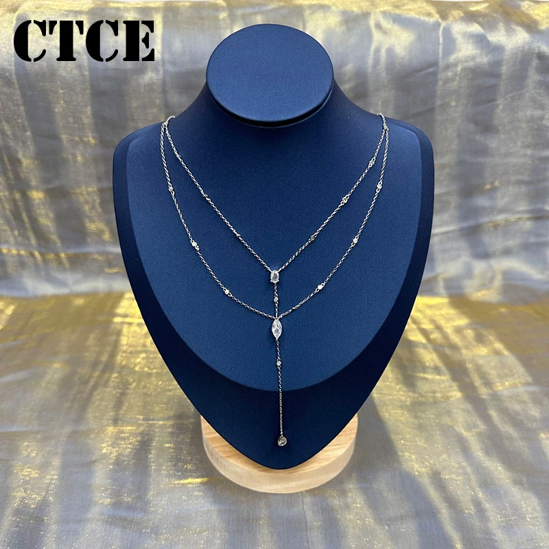 CTCE Collier elliptique double couche en argent regardé S925 pour femme ...