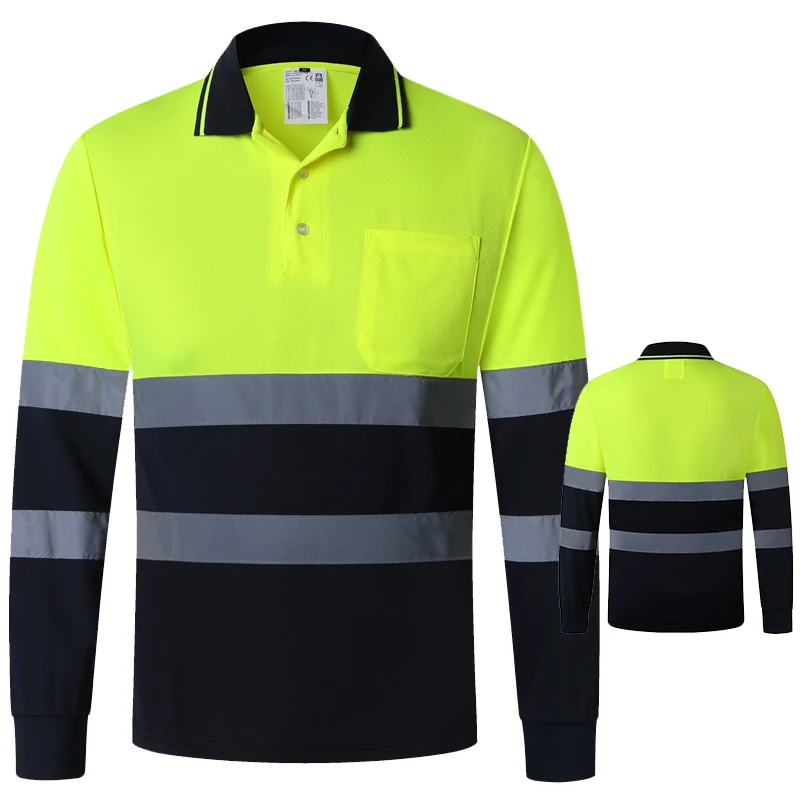 ANSI-Class-2-Hi-Vis-Shirts-Yellow-Navy-Long-Sleeve-Reflective-Polo ...