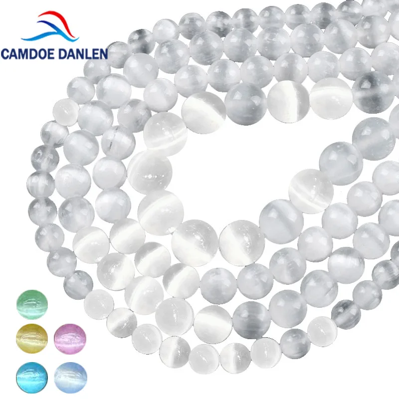 6-Colors-100-Natural-Cat-Eye-Stone-Calcite-Selenite-Round-Loose-Beads-6 ...