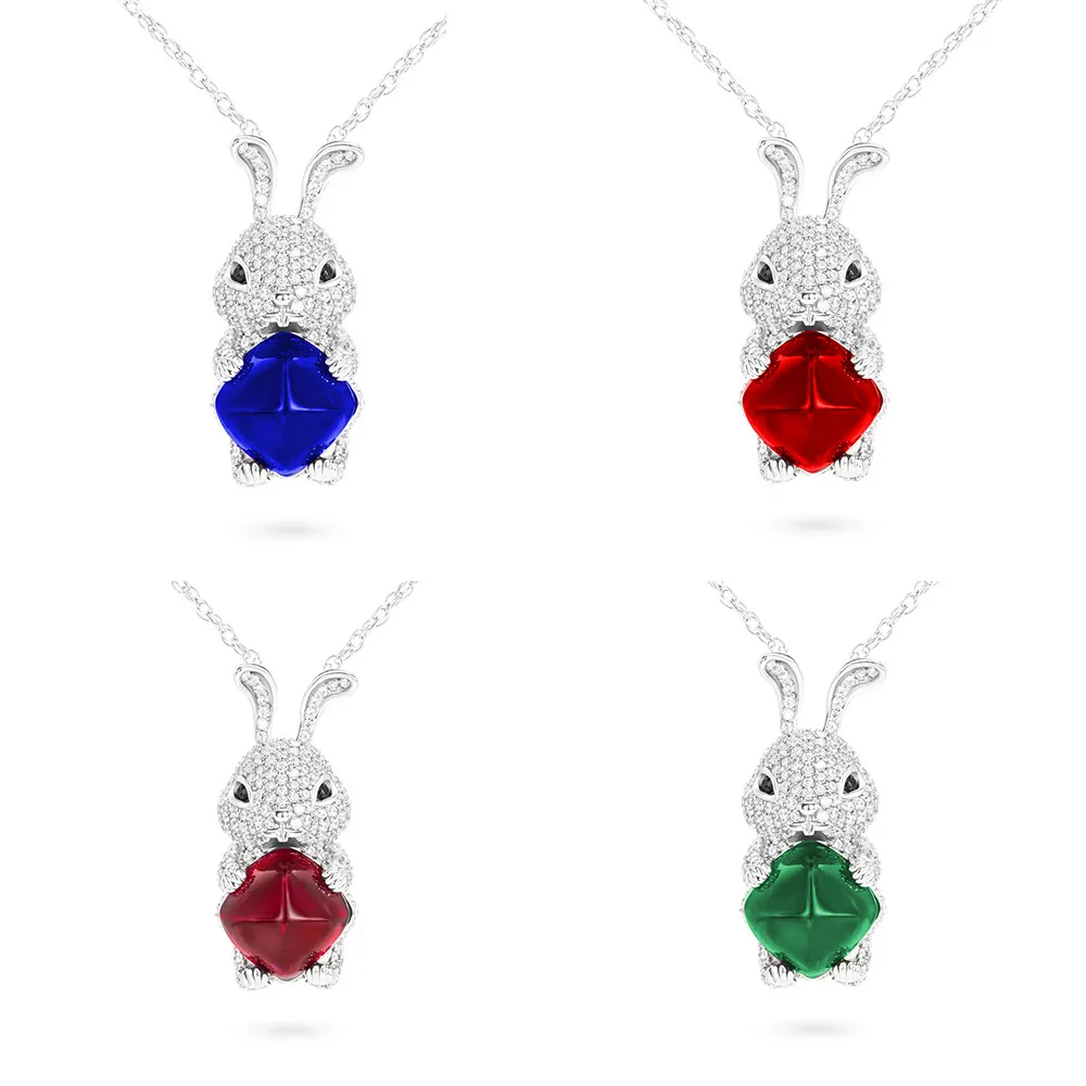 New-Trendy-Square-Cushion-Lab-Ruby-Sapphire-Rabbit-Pendant-Necklace-for-Women-Luxury-925-Silver ...
