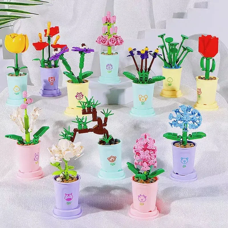 Creative-Small-Building-Block-Flower-Art-Mini-Potted-Plant-3D-Model ...