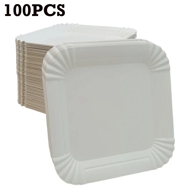 100pcs-Square-White-Paper-Plates-Disposable-Tableware-Plate-Dishes-For ...