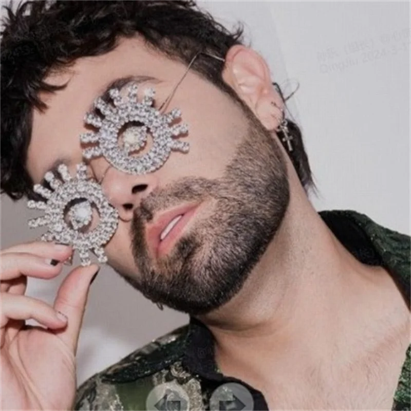 Fashion-Trendy-Exaggerated-Bling-Rhinestone-Lensless-Eyeglasses-Face ...