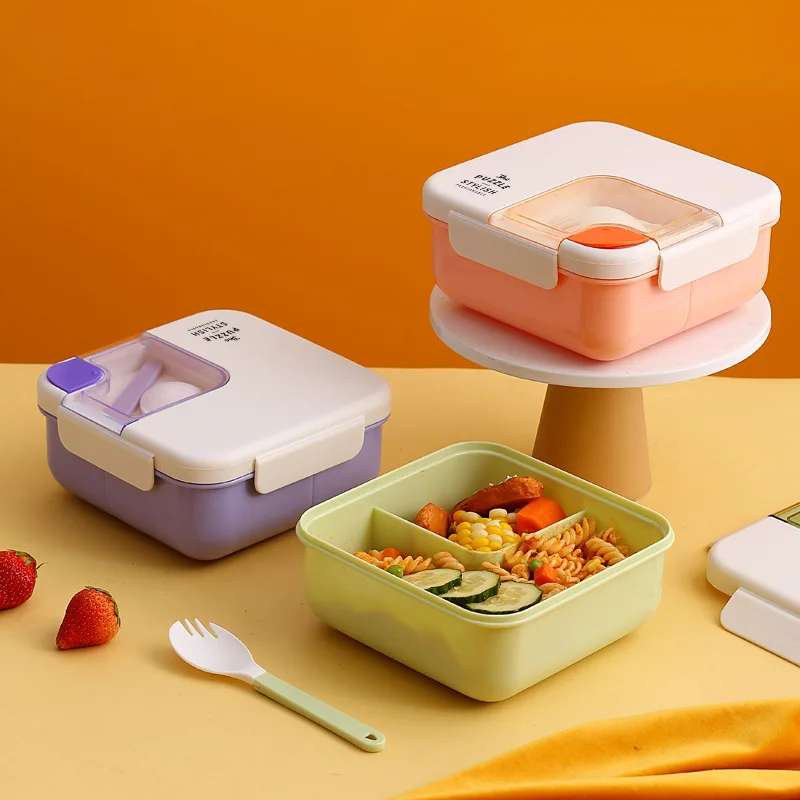 Simple-Plastic-Square-Lunch-Box-with-Dividers-for-Students-and ...