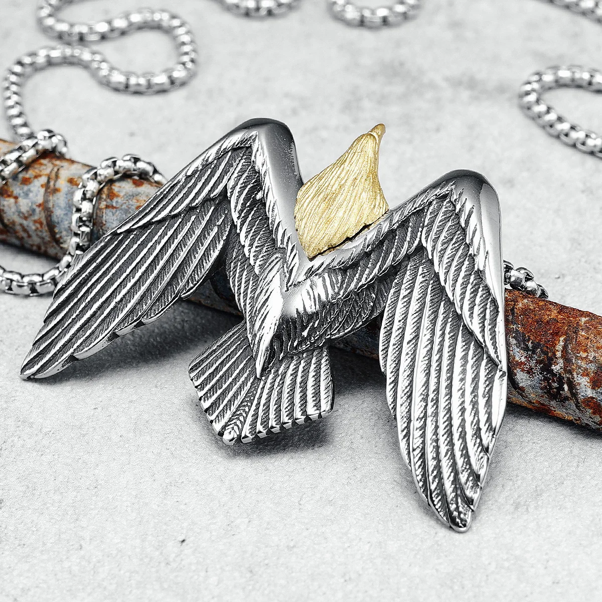 Flying Eagle Men Necklace 316L Stainless Steel Pendants Wild Hawk Wings ...