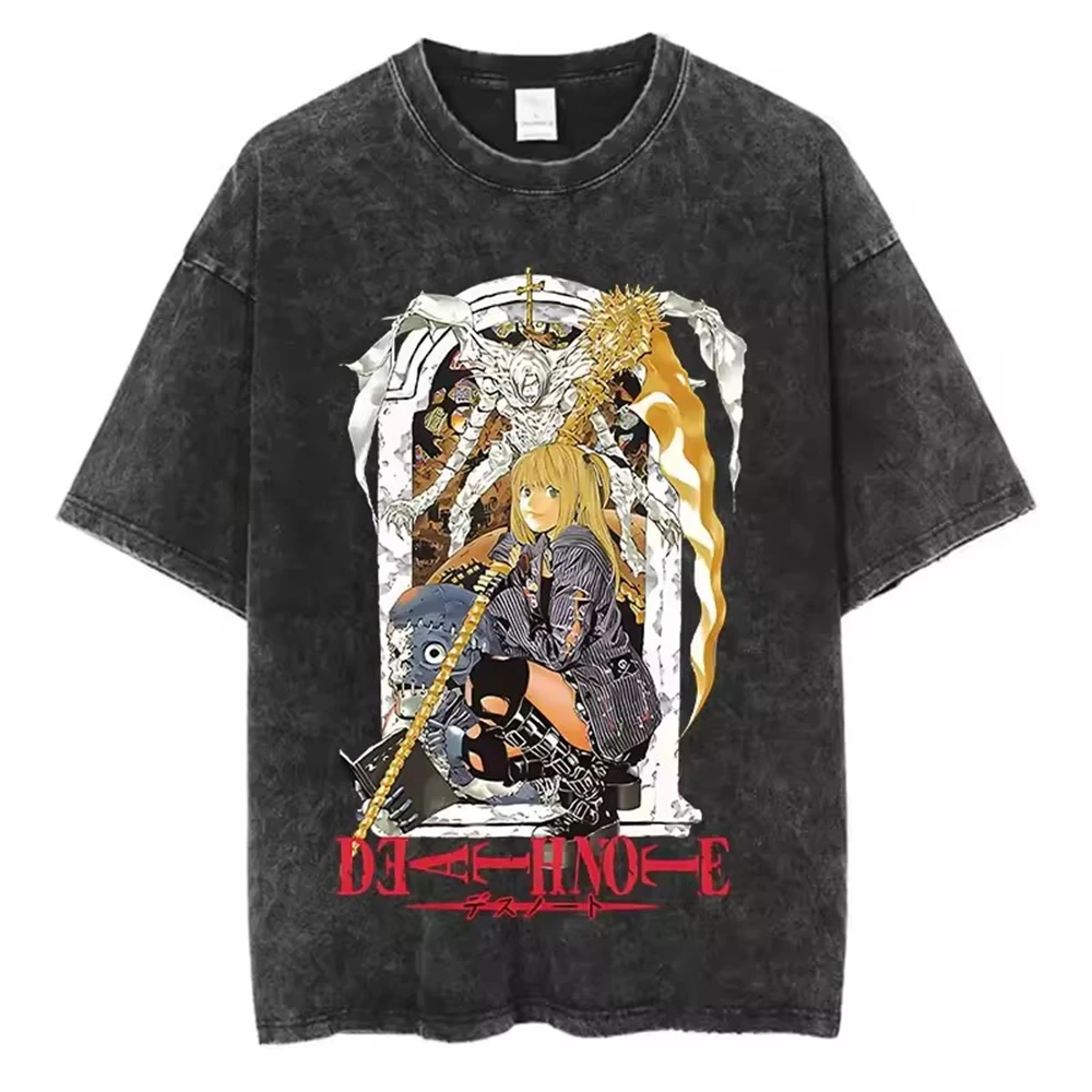 Death Notes Anime Washed Short sleeved round neck Y2k Tshirt Men ...