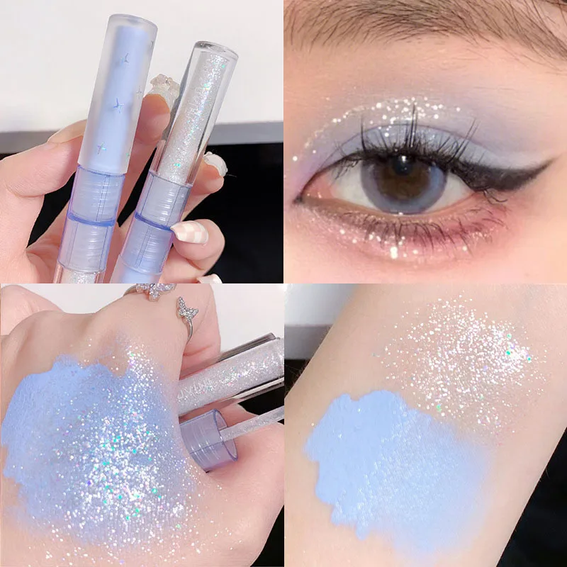 2 in 1 Blue Liquid Eye Shadow Matte Sequins Pearlescent Eye Makeup ...
