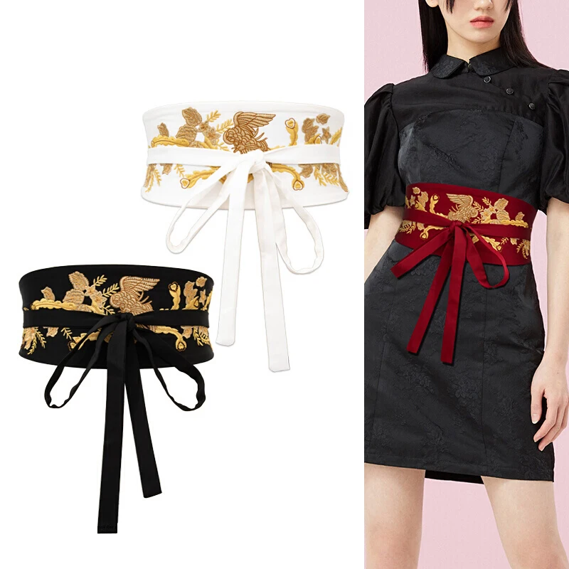 Cinturilla bordada Vintage para mujer, cinturón ancho japonés, banda de ...
