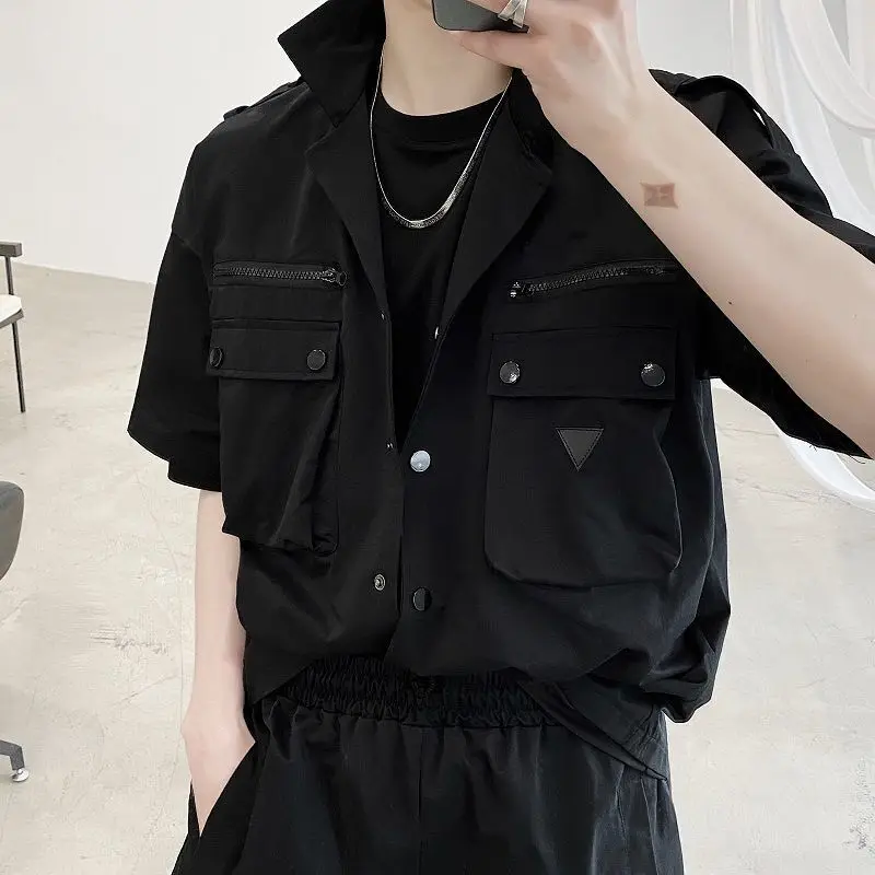 Shirt Men's Fashion Brand Multi Pocket Functional Work Style Short ...