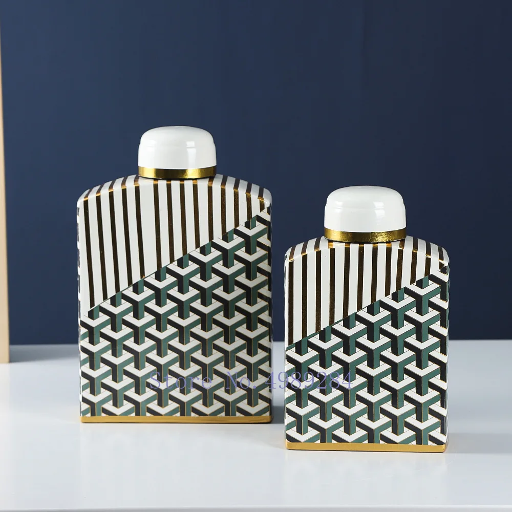 Ceramic-Jar-Square-with-Cover-Vase-Geometry-Handicraft-Furnishings ...