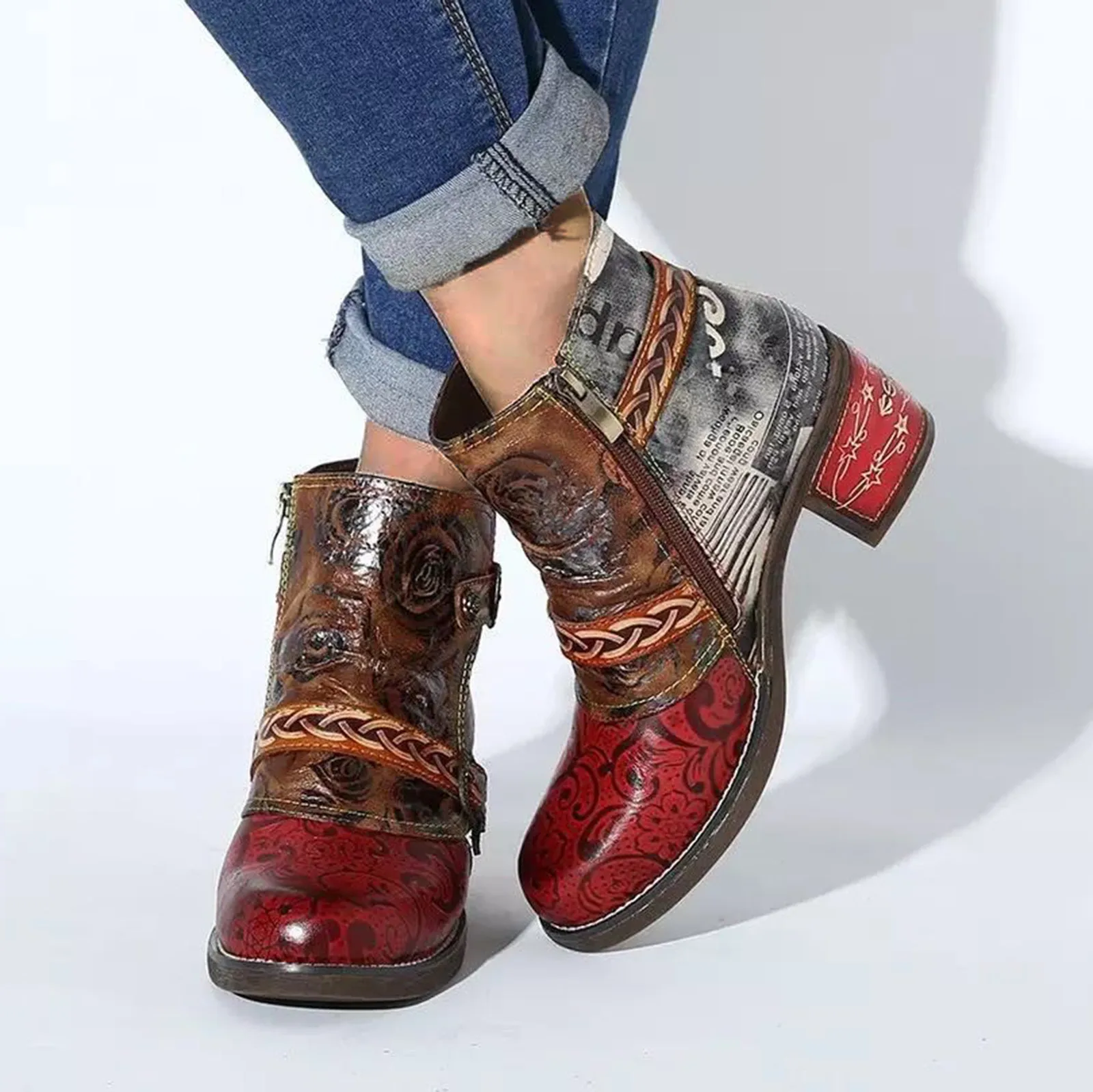 Botas-Vintage-de-tac-n-alto-con-cremallera-redonda-para-mujer-zapatos ...