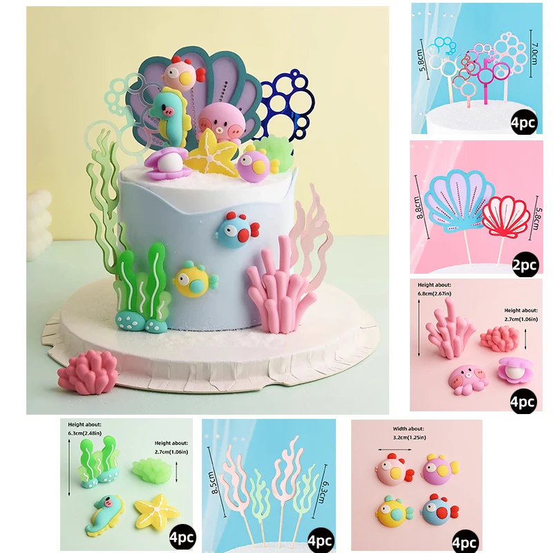Mermaid-Cake-Topper-Blue-Ocean-Seahorse-Starfish-Seaweed-Coral-for-Kids ...