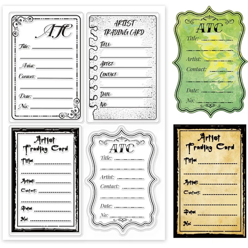 1Sheet ATC Frames Silicone Clear Stamp Artist Trading Card Transparent ...