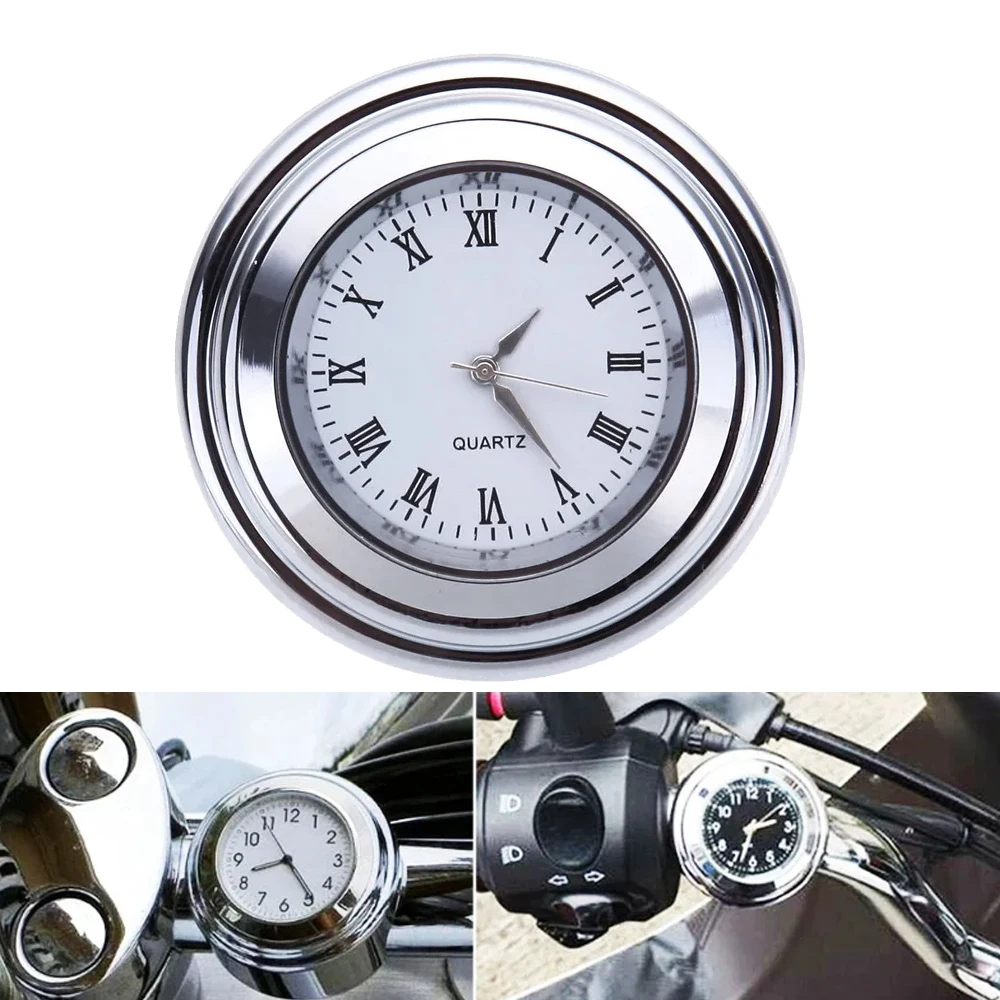 Chrome-Waterproof-7-8-1-Motorcycle-Handlebar-Watch-Mount-Dail-Clock ...