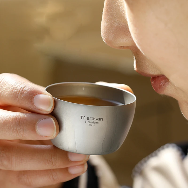 50ml Mini Titanium Tea Cup Ultralight Outdoor Tableware Travel Coffee ...