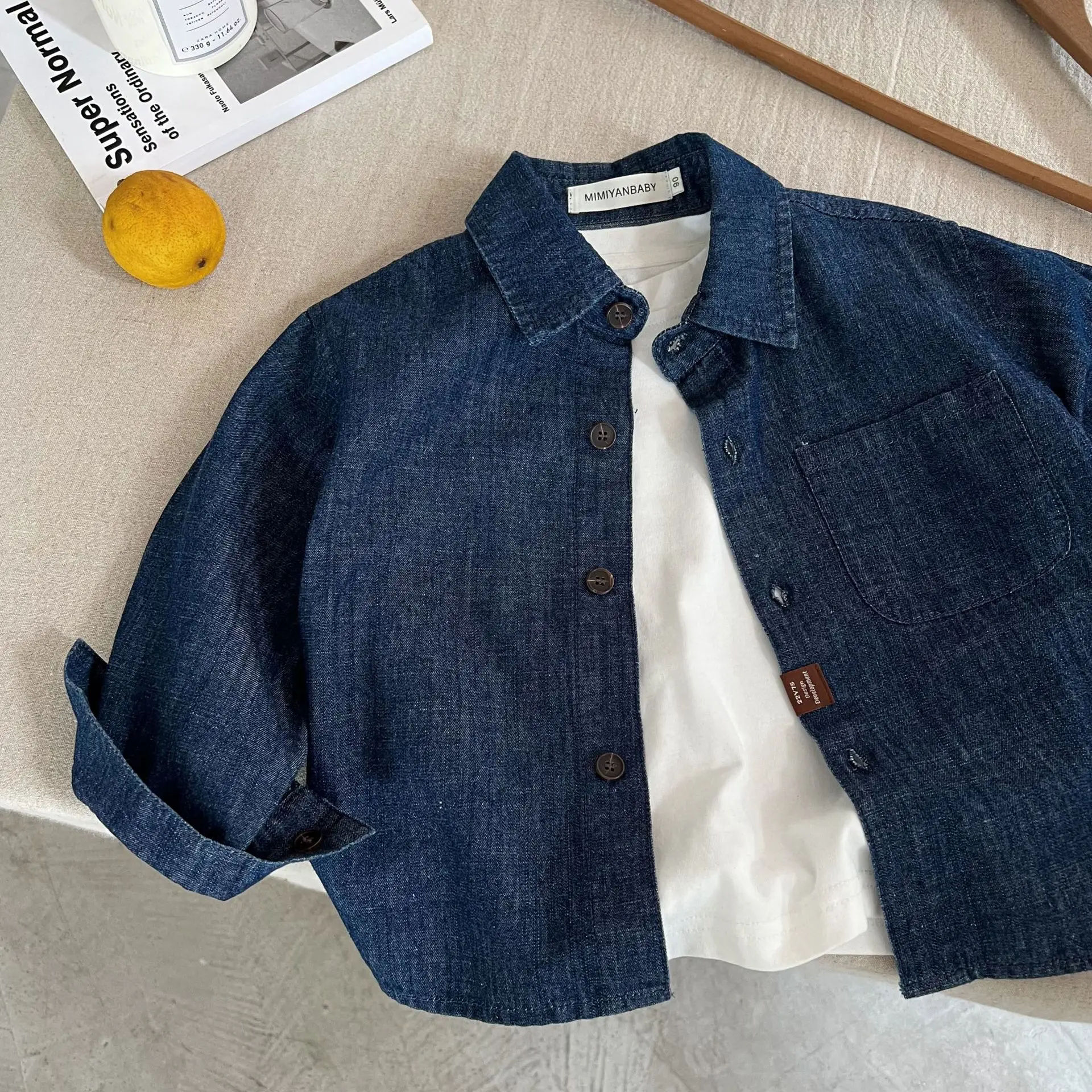 Children's Shirt 2024 Autumn New Boys' and Girls' Solid Color Denim ...
