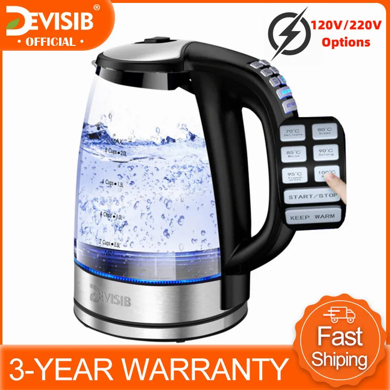 Devisib Variable Temperature Electric Kettle 2.0l Glass For Tea Coffee ...