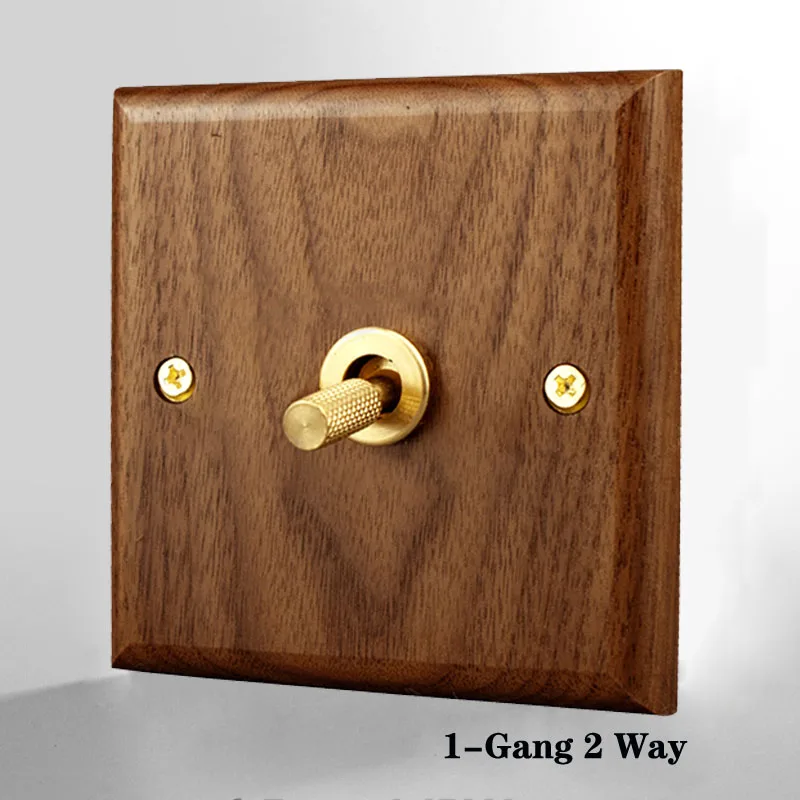 Wall-2-Way-Toggle-Switch-Knurled-Brass-Lever-Black-Walnut-Solid-Wood-EU ...