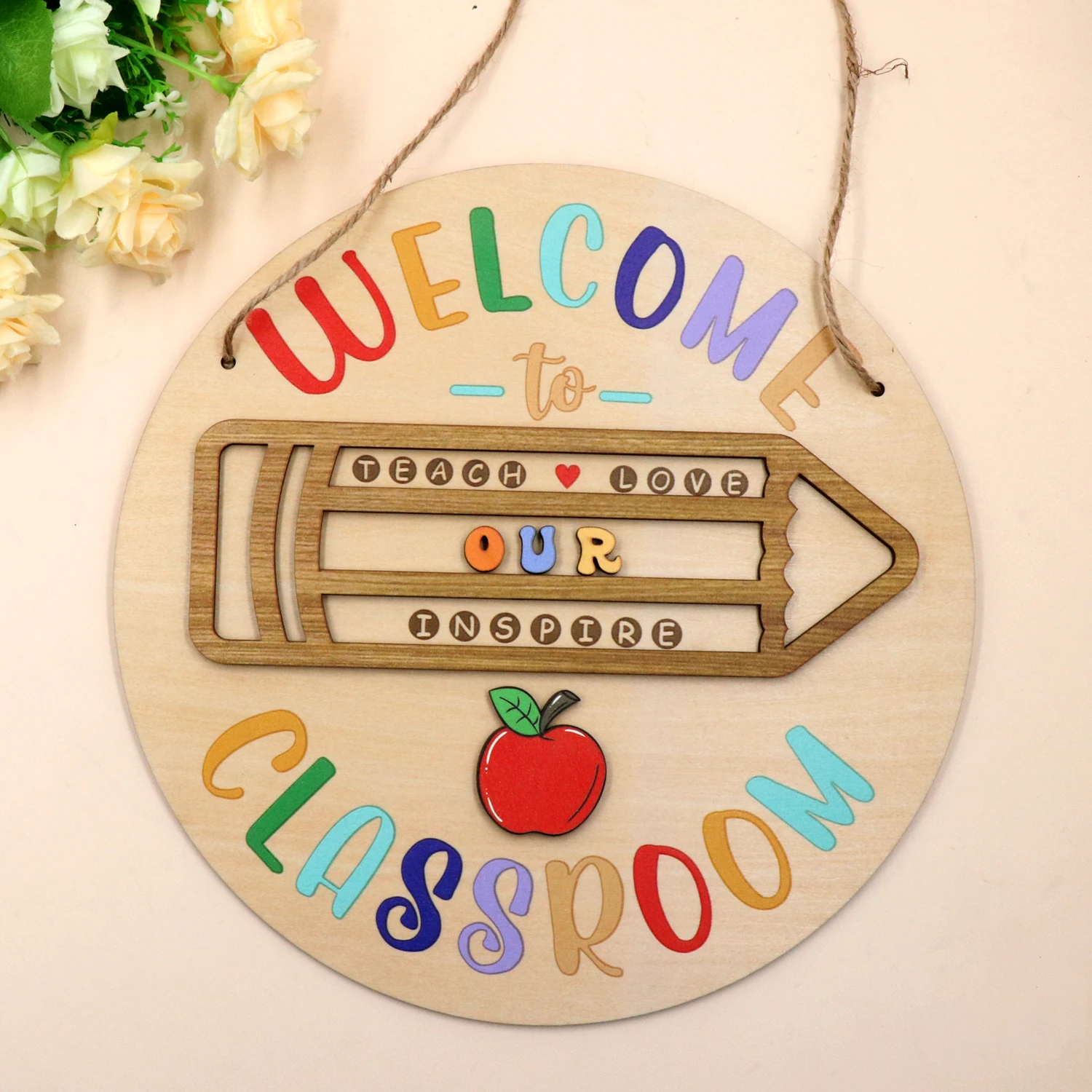 Custom-Teacher-Name-Wood-Welcome-Sign-For-Classroom-Door-Pencil-Design ...