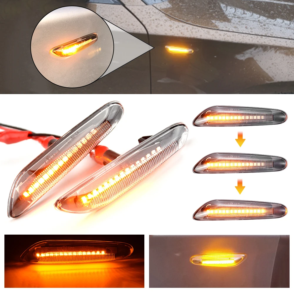 2PCS Dynamic Flowing LED Turn Signal Side Marker Light Blinker Sequential Lamp for BMW E60 E61 ...