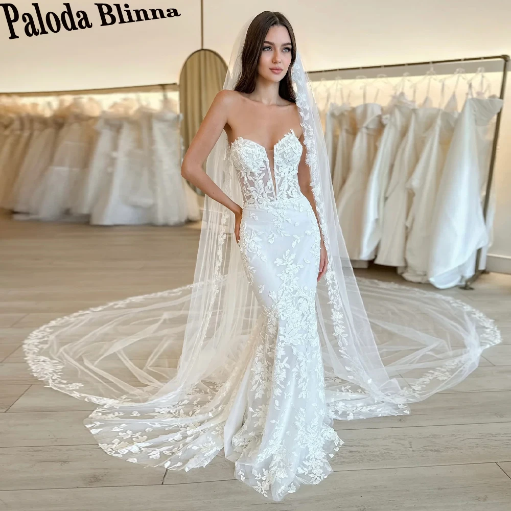Paloda Fancy Mermaid Wedding Dresses for Bride Zipper Tulle Lace ...