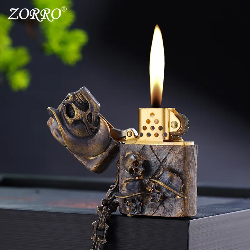 ZORRO Creative Flip Skull Kerosiene Windproof Lighter with Antique ...