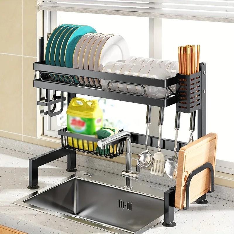 A-double-deck-kitchen-sink-storage-rack-carbon-coated-steel-materials ...