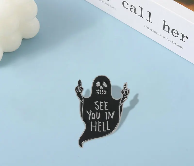 Black-Ghost-Middle-Finger-Enamel-Pin-See-you-in-hell-Badge-Brooches-Bag ...