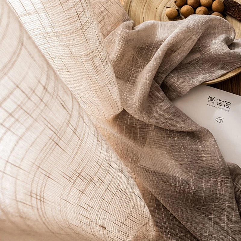 LISM Brown Flax Linen 얇은 커튼 질감 일본식 창 Sheers 거실 주방 장식 Thicken Finished Drape| | - AliExpress