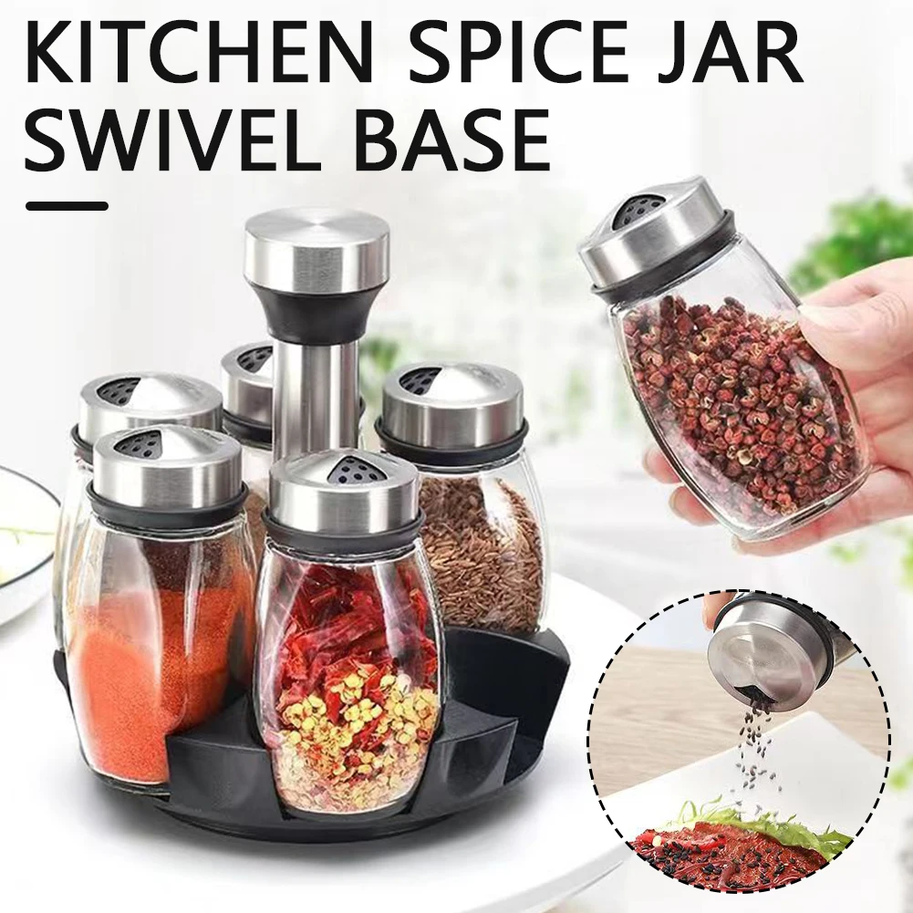 360-Rotatable-Base-6pcs-Pepper-Shakers-Flavor-Container-Seasoning ...