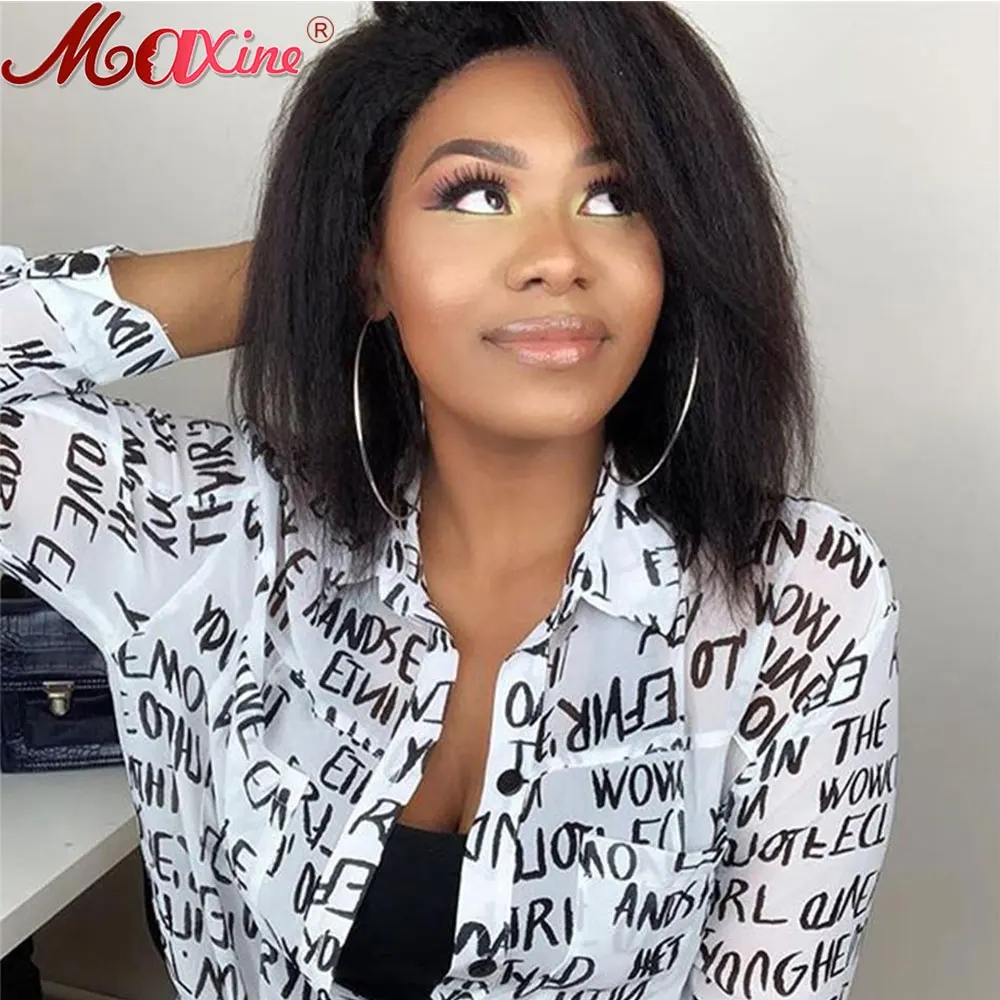 Kinky Straight Bob Wig Lace Front Human Hair wigs Maxine Bob 13x4 Lace ...