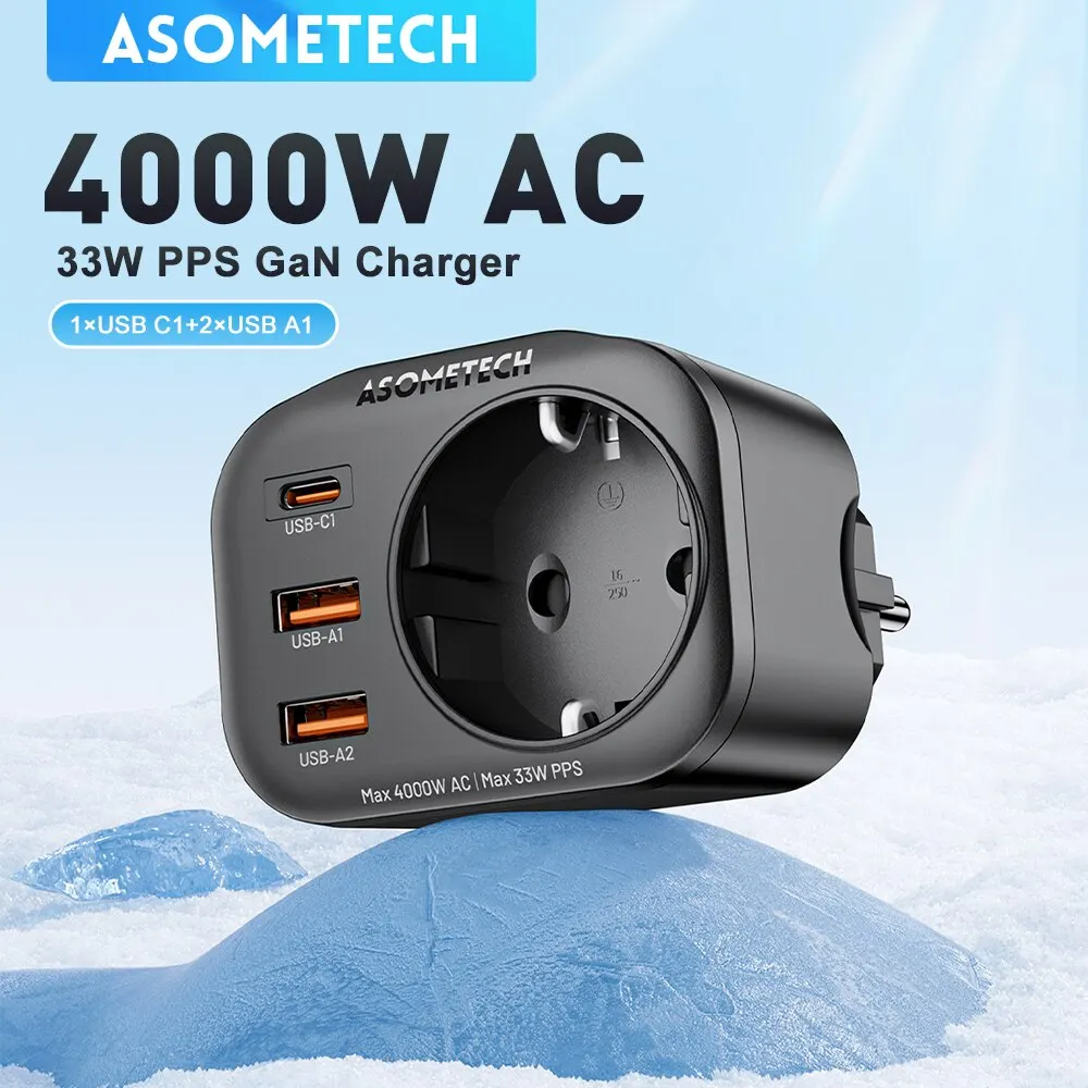 ASOMETECH 33W GaN Charger PPS PD USB C Charger Wall Socket With 4000W AC Outlets Power Strip ...