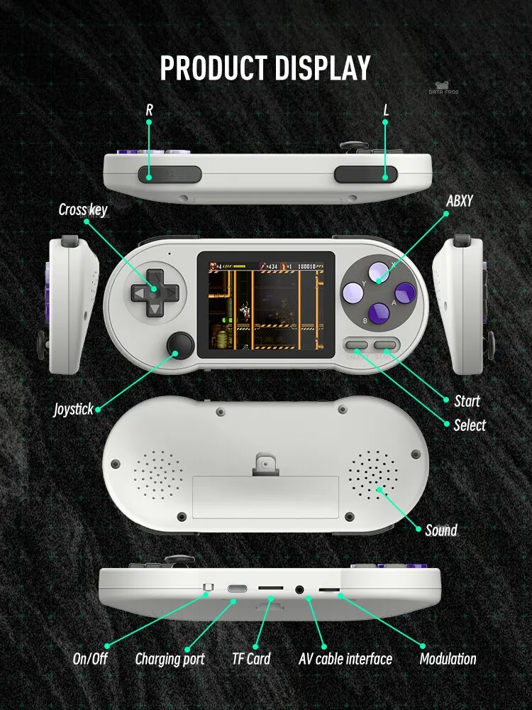 DATA FROG SF2000 Portable Handheld Game Console 3 Inch IPS Retro Game Consoles Built in 6000 Games Retro Video Games For Kids