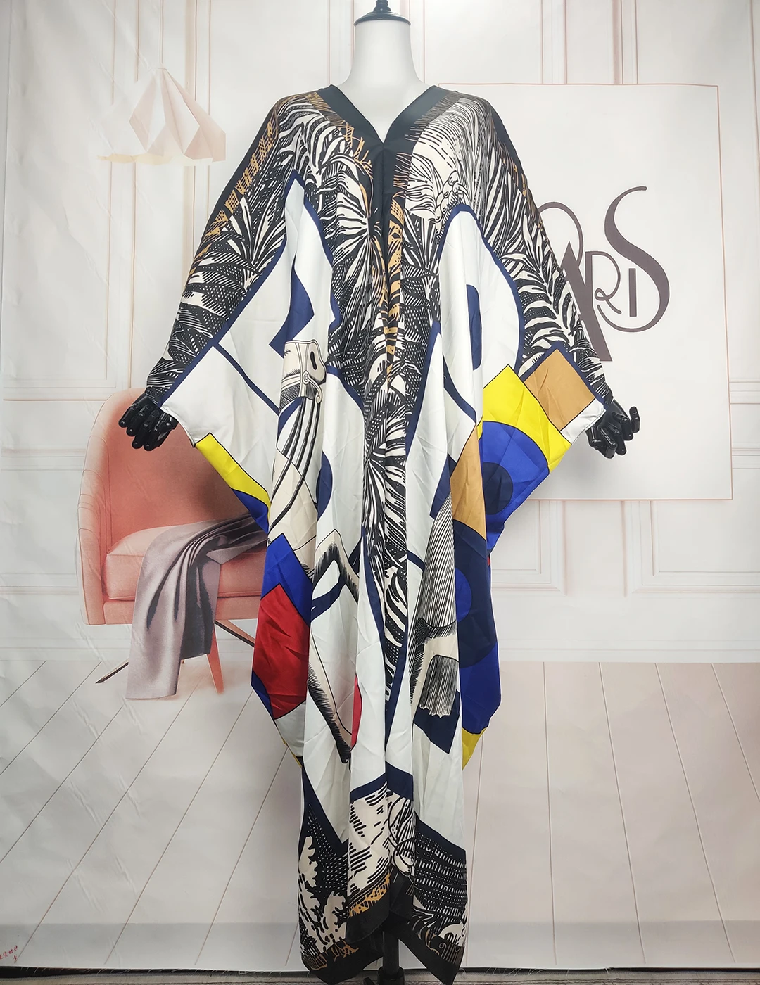 Kuwait Fashion Summer Boho Muslim Lady V-Neck Silk Long Abaya Casual ...