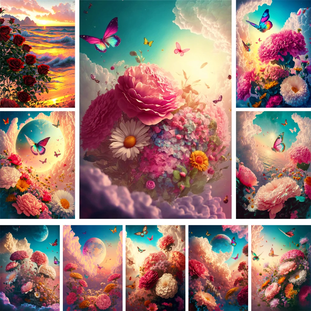 Flowers-Dahlia-Butterfly-Paint-By-Numbers-Complete-Kit-Oil-Paints-40-50 ...