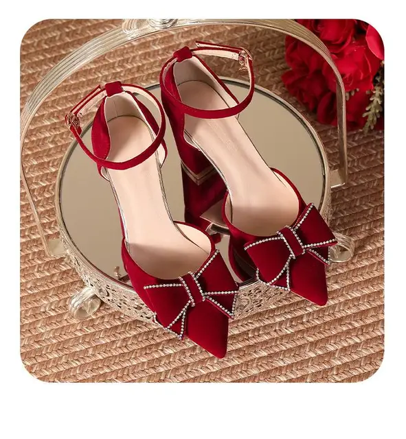 Red High Heel Shoes With Ankle Strap