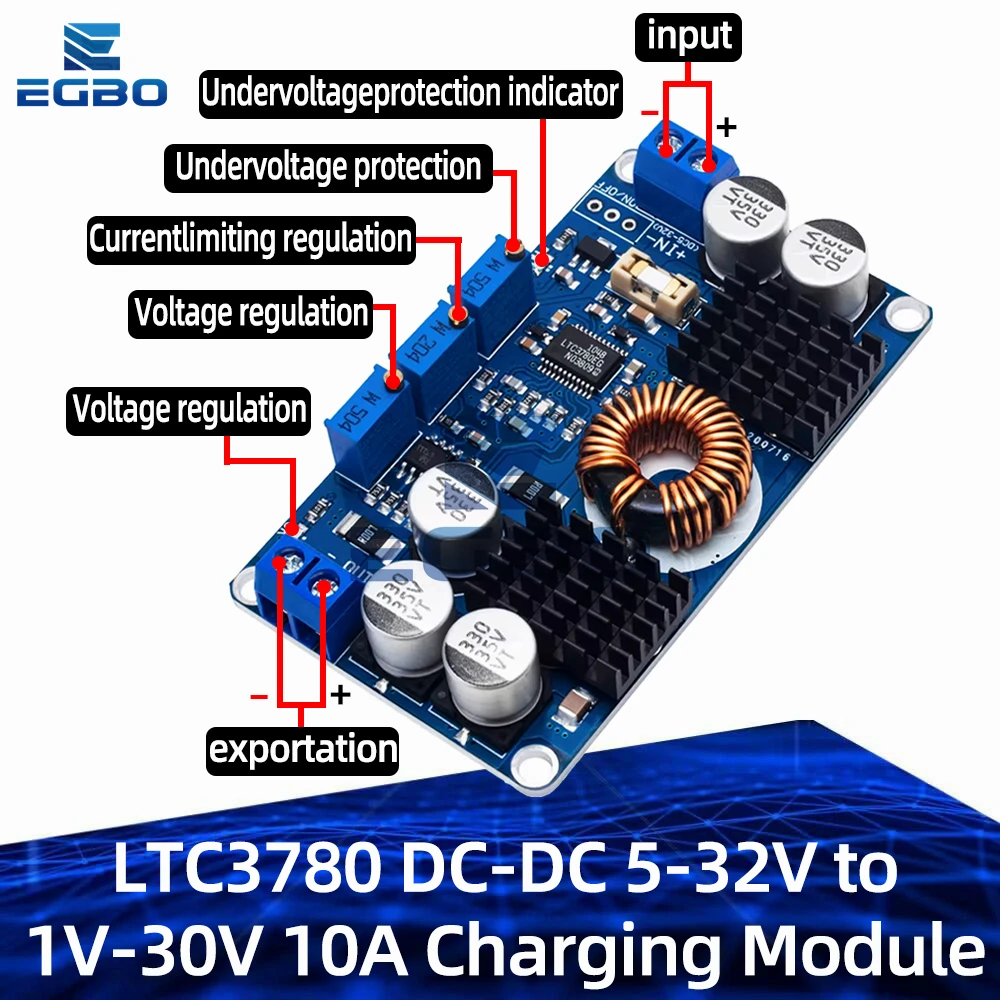 EGBO LTC3780 DC-DC 5-32V to 1V-30V 10A Automatic Step Up Down Regulator Charging Module Power ...