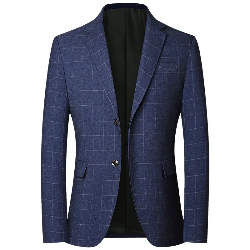 Men Blue Plaid Blazers Jackets Formal Wear Suits Blazers Business ...