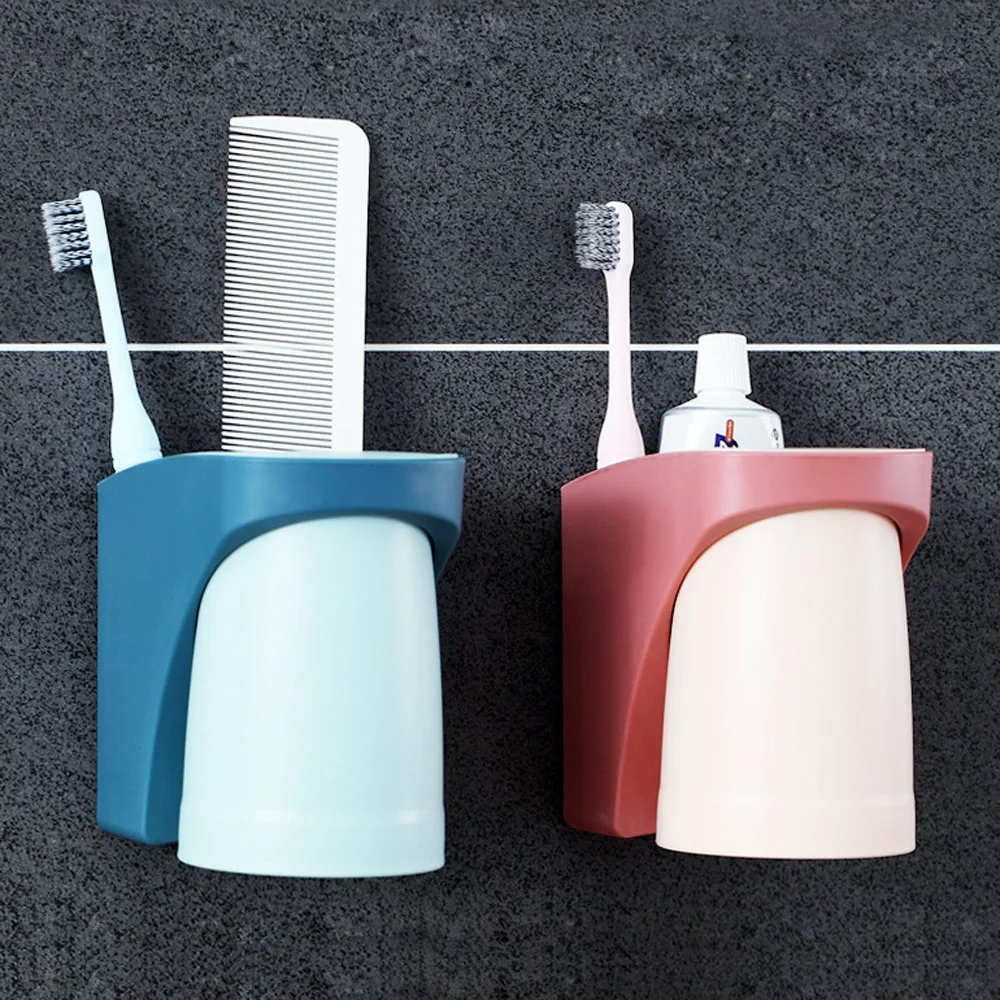 Toothbrush-Cup-Holder-Toothpaste-Holder-Wall-Mount-with-Self-draining ...