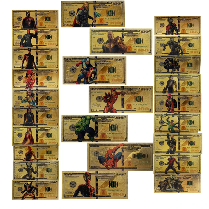 Marvel-heroes-Captain-America-Thor-Thanos-Gold-Commemorative-Banknote ...