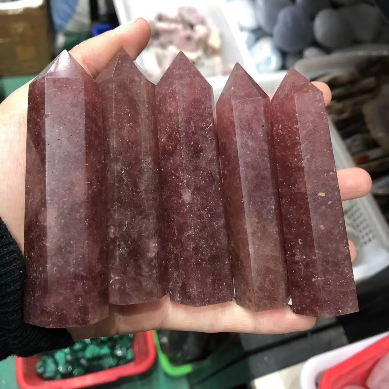 Natural-Strawberry-Crystal-Wand-Point-Quartz-Tower-Ornament-for-Home ...