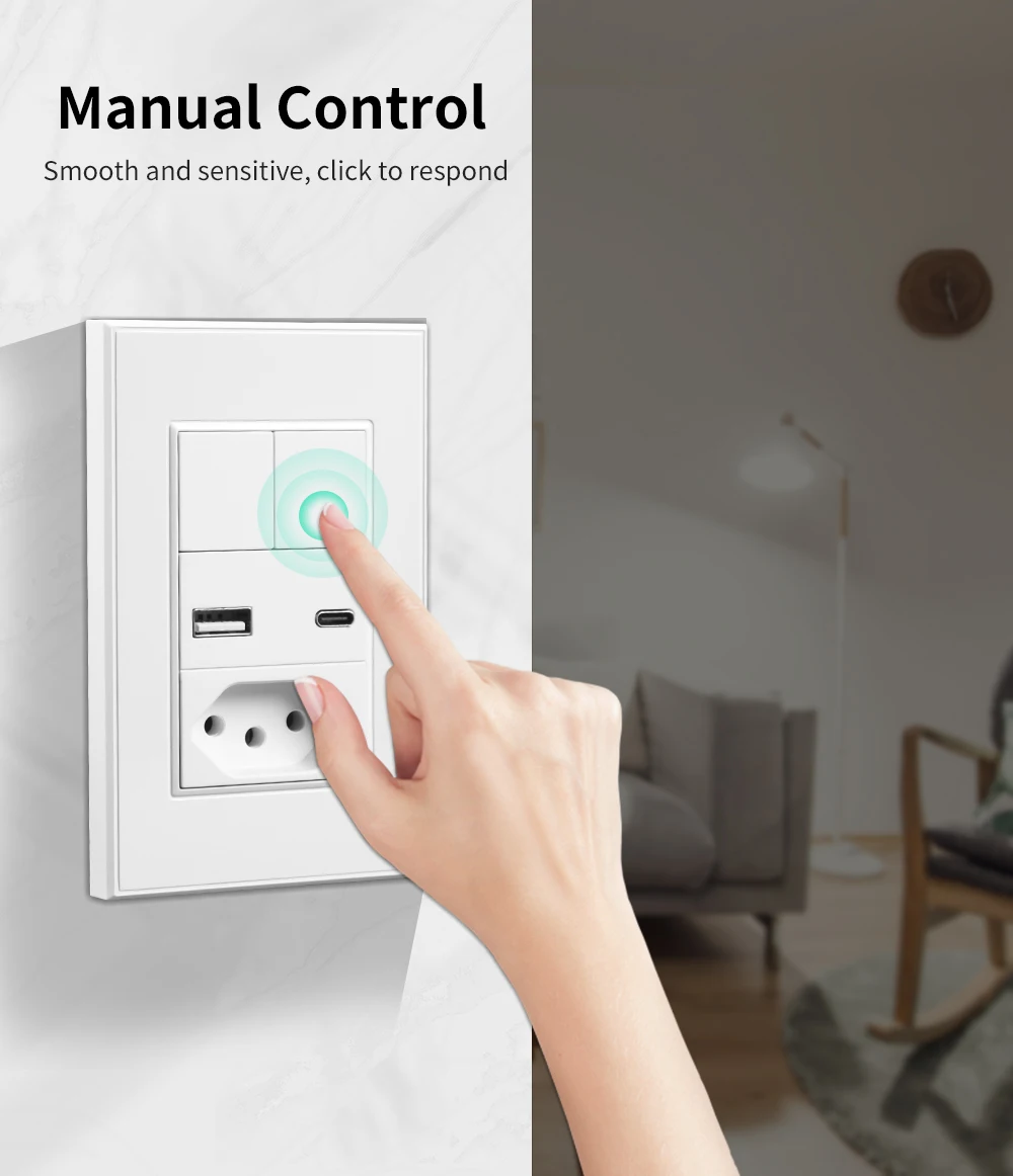 Tuya Smart Life Zigbee Wall Switch &16A Socket Brazil Standard 4X2 Push ...