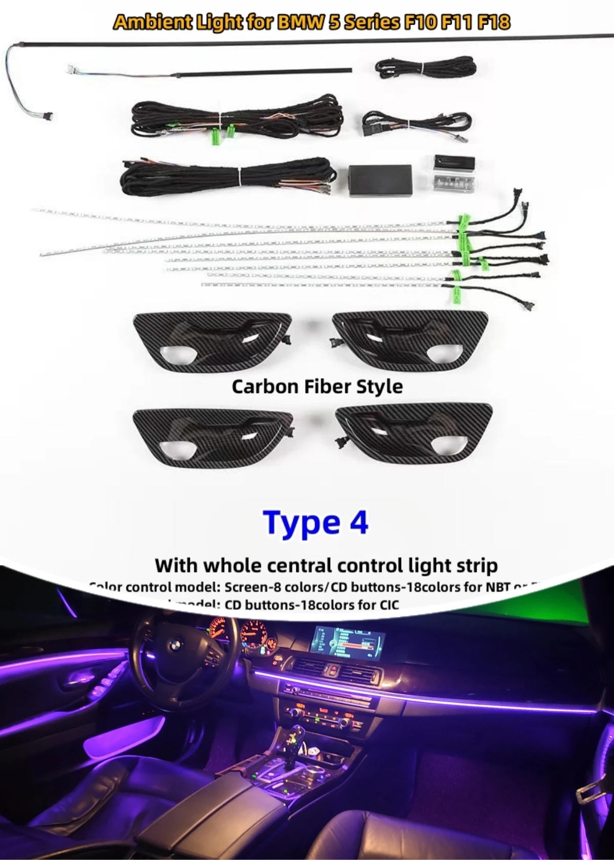 18-color Car Neon Interior Door Ambient Light Decorative Lighting Auto ...